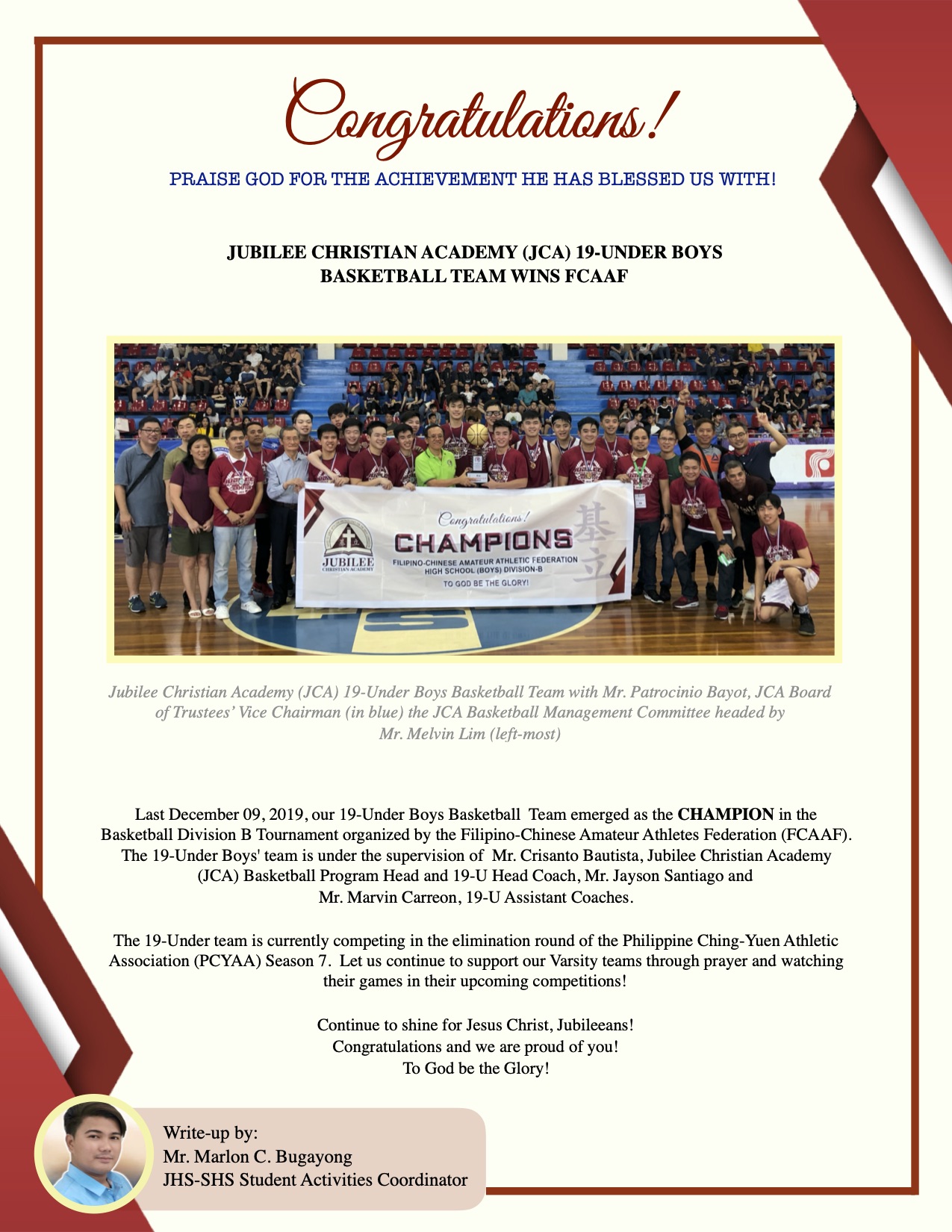 JCA 19-U BOYS BASKETBALL TEAM WINS FCAAF CHAMPIONSHIP - Jubilee ...