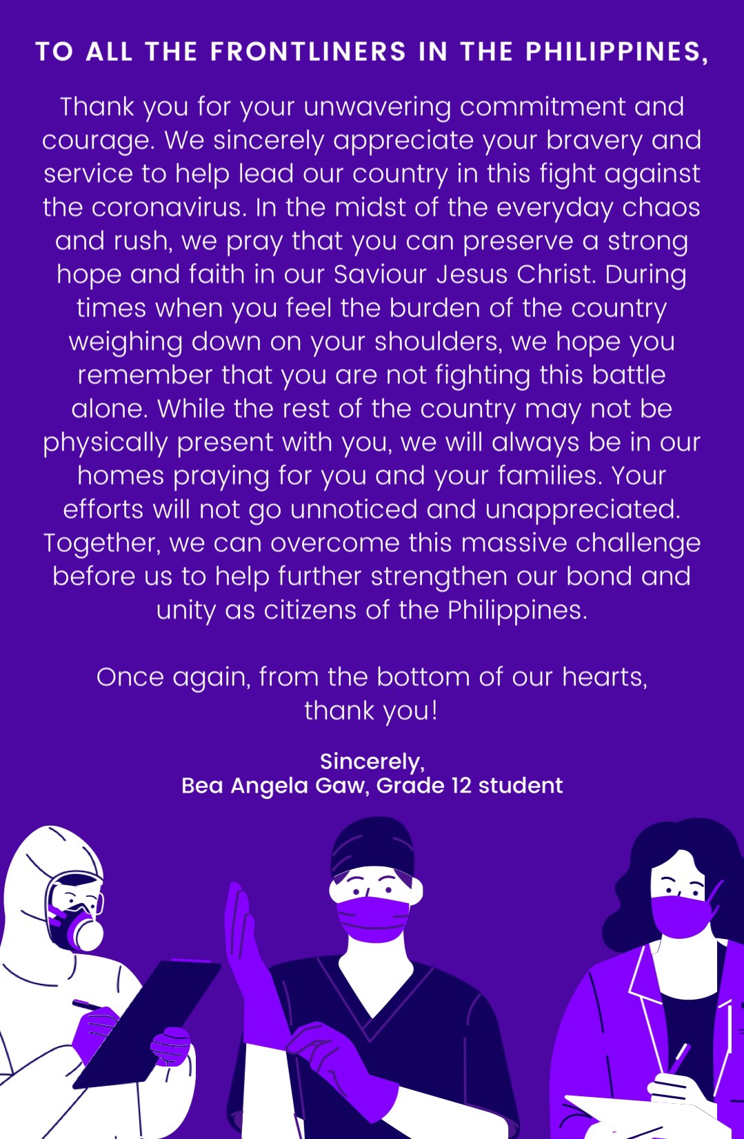 Open Letters to our Frontliners - Jubilee Christian Academy