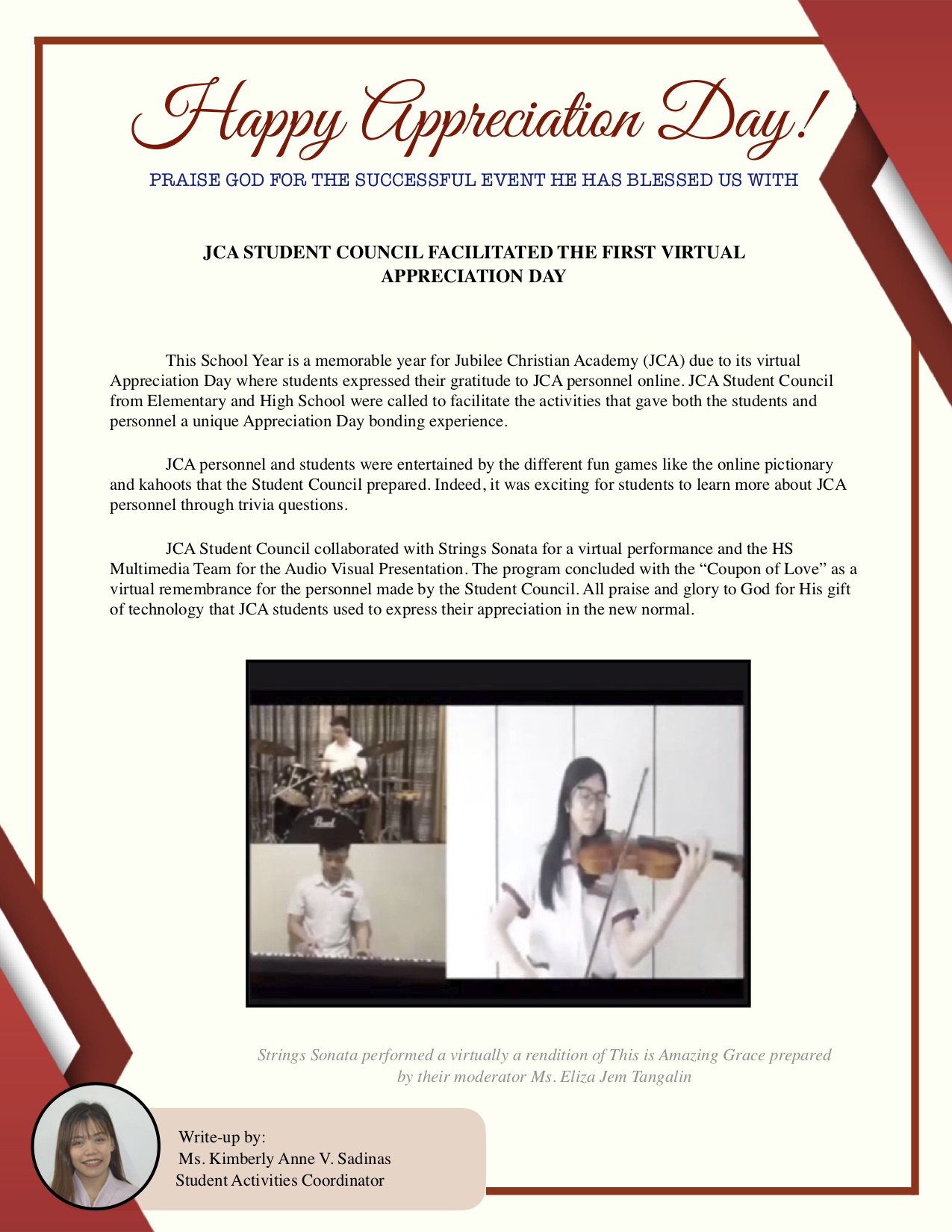 JCA Student Council Facilitated the First Virtual Appreciation Day ...