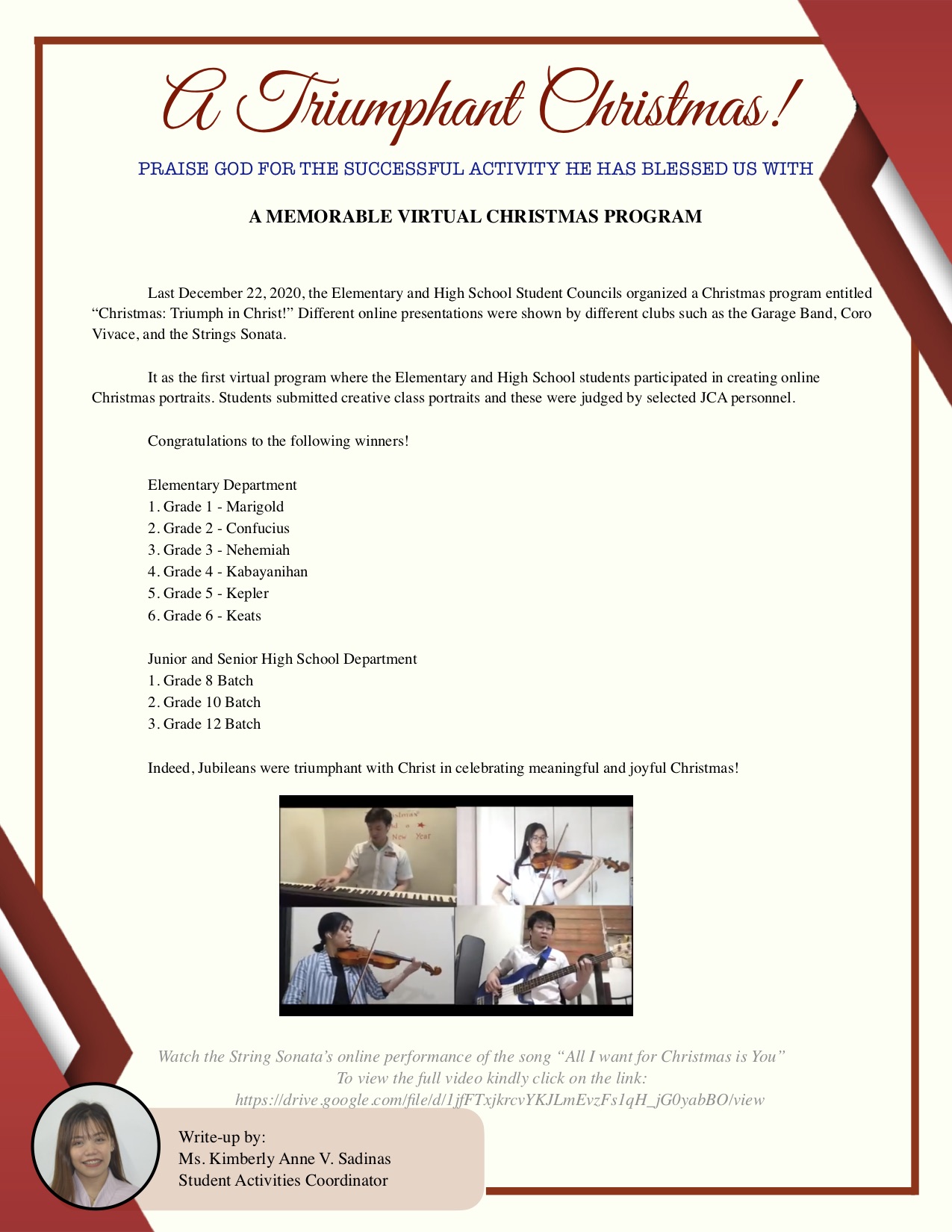 A Memorable Virtual Christmas Program - Jubilee Christian Academy