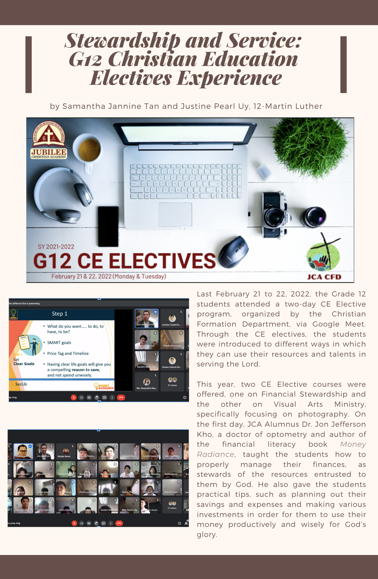 Stewardship and Service: G12 Christian Education Electives Experience ...