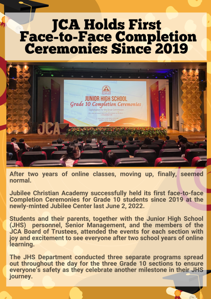 JHS Holds First Face-to-Face Completion Ceremonies Since 2019 - Jubilee ...