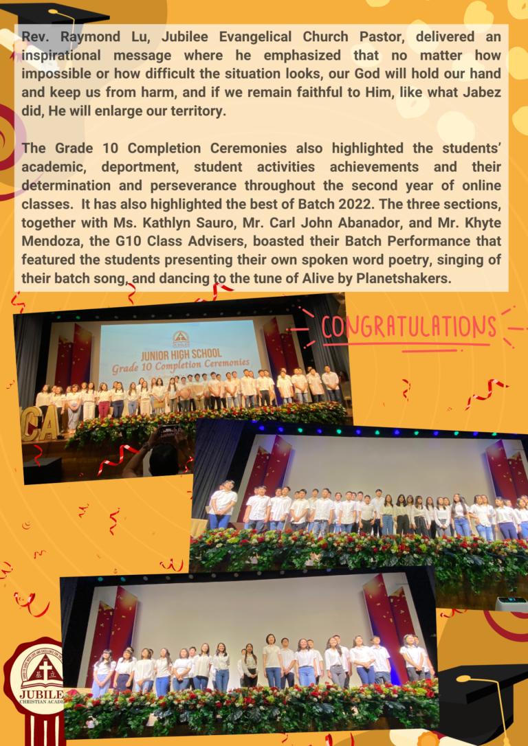 JHS Holds First Face-to-Face Completion Ceremonies Since 2019 - Jubilee ...