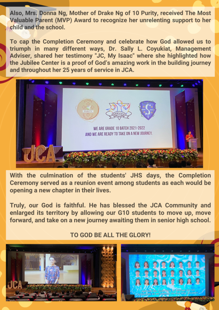 JHS Holds First Face-to-Face Completion Ceremonies Since 2019 - Jubilee ...