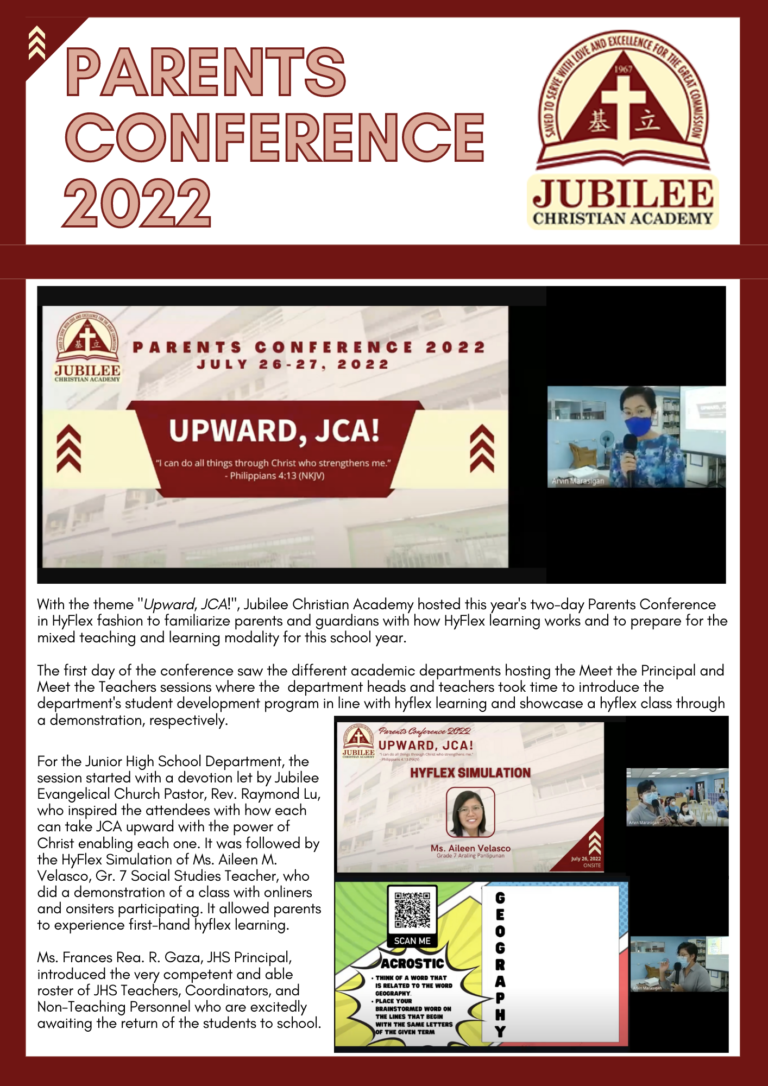 PARENTS CONFERENCE 2022: UPWARD, JCA! - Jubilee Christian Academy