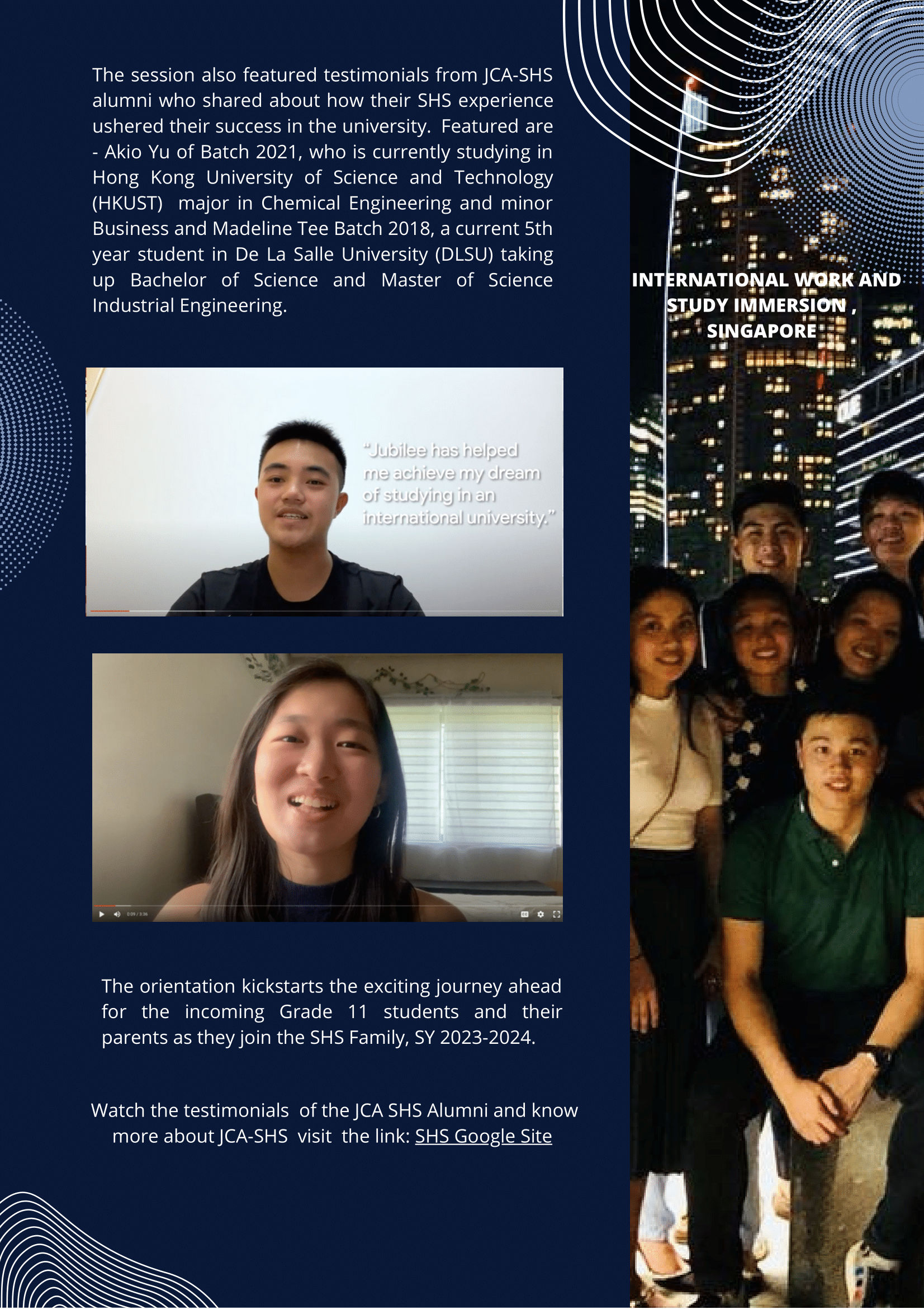 SHS WELCOMES INCOMING GRADE 11 SY 2023-2024 - Jubilee Christian Academy