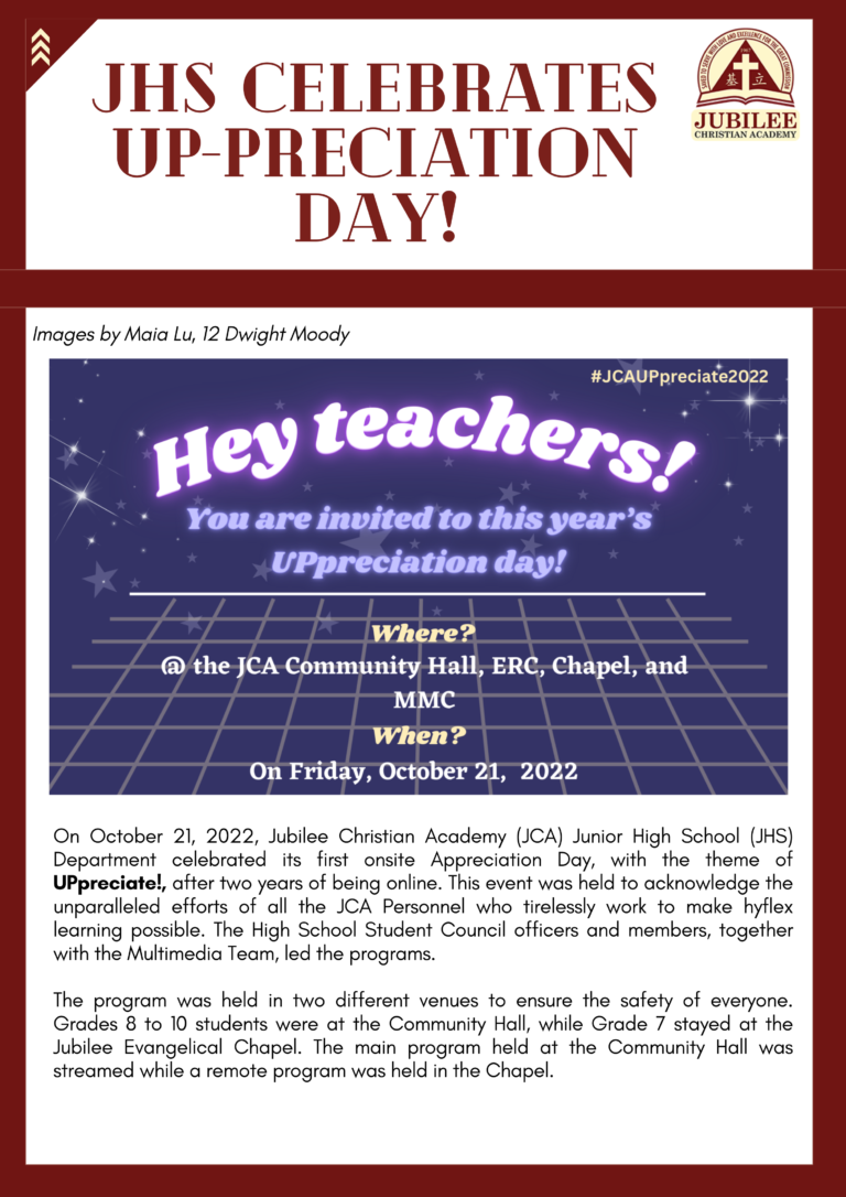 JHS CELEBRATES UP-PRECIATION DAY! - Jubilee Christian Academy