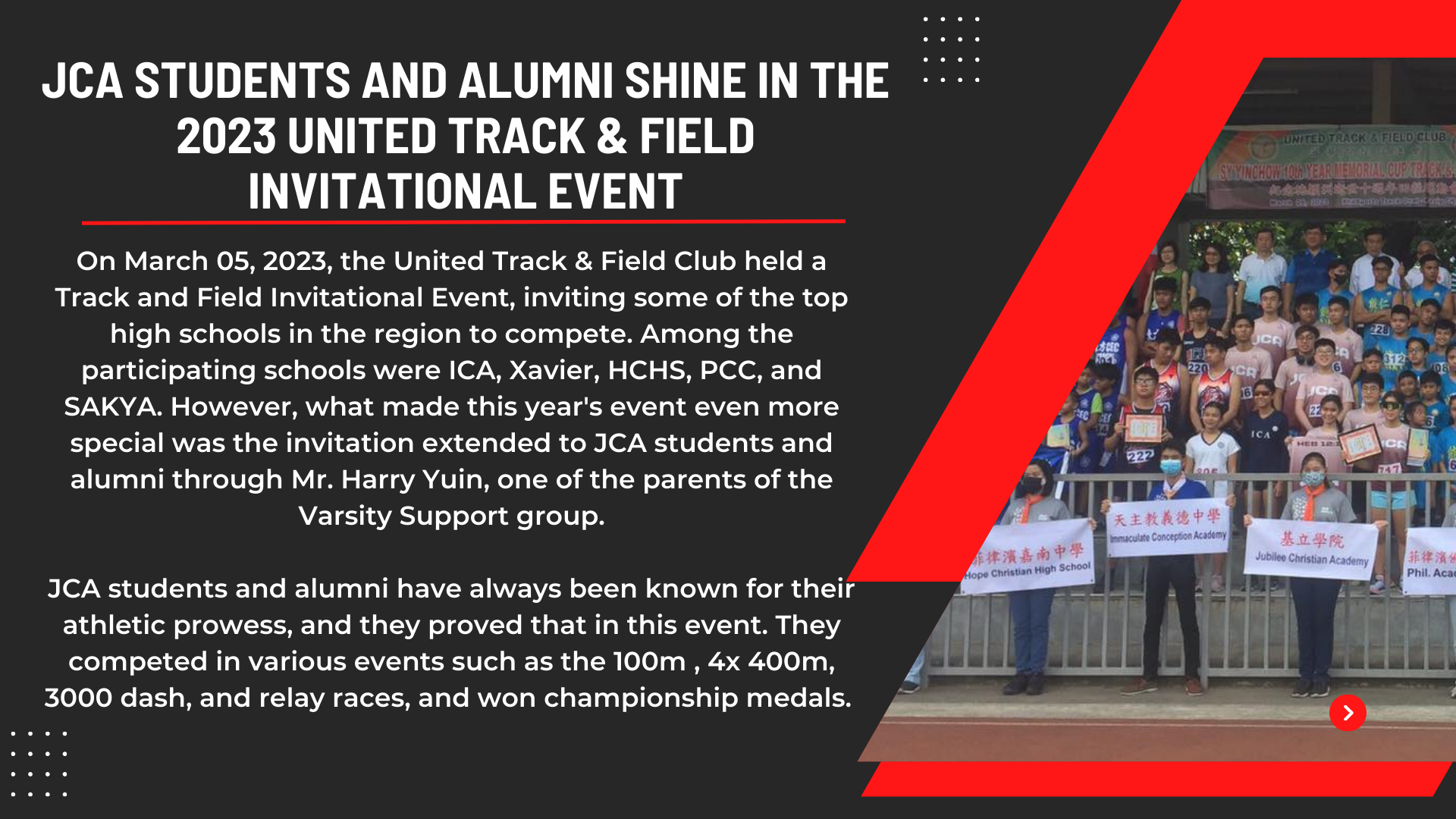 JCA Students and Alumni Shine in the 2023 United Track & Field Invitational Event - Jubilee ...