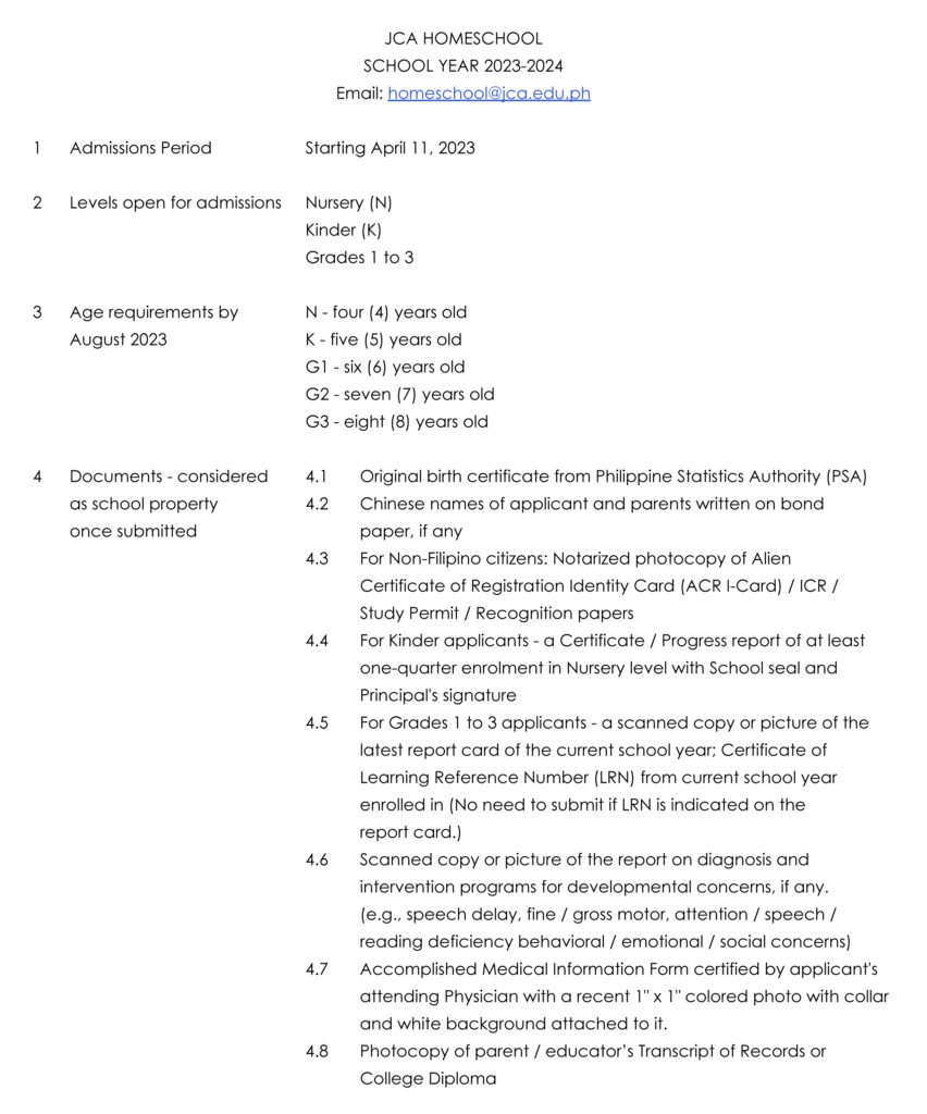 Admissions - Jubilee Christian Academy