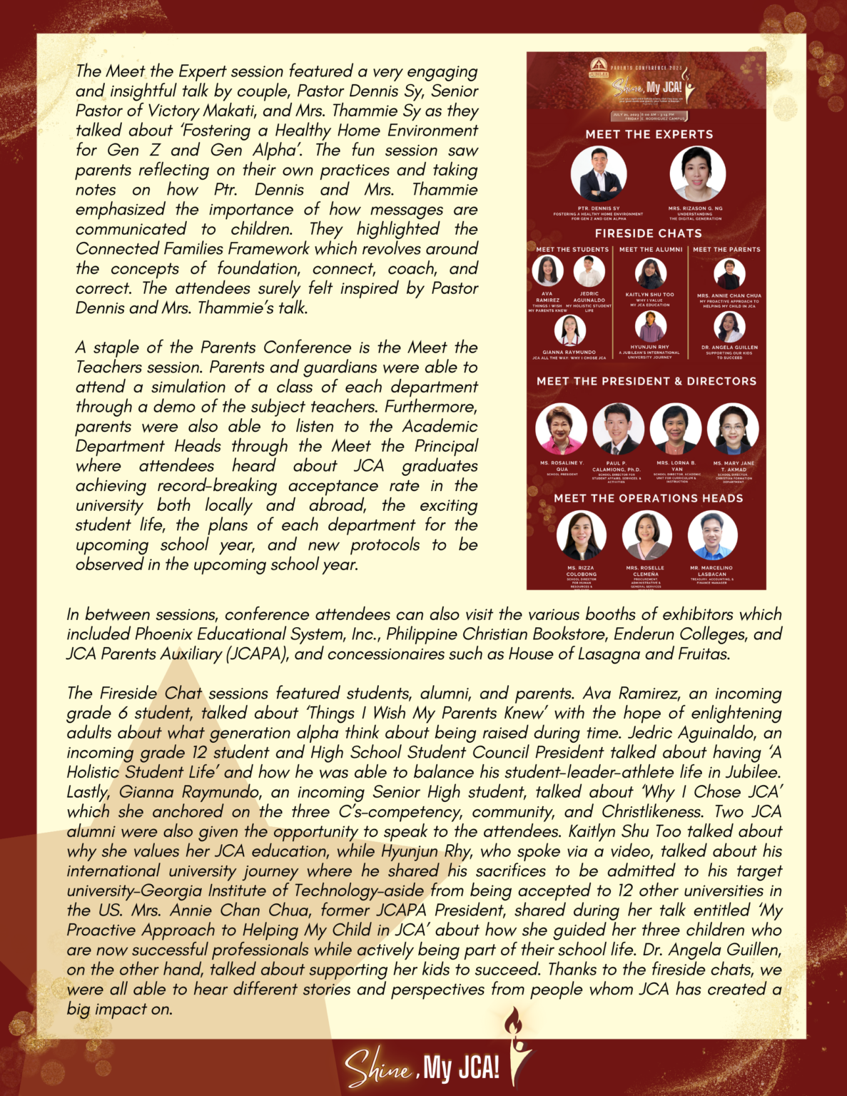 PARENTS CONFERENCE 2023: SHINE, MY JCA! - Jubilee Christian Academy