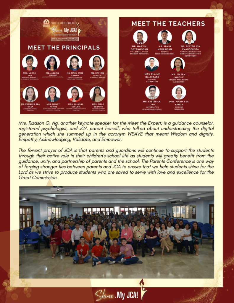 PARENTS CONFERENCE 2023: SHINE, MY JCA! - Jubilee Christian Academy