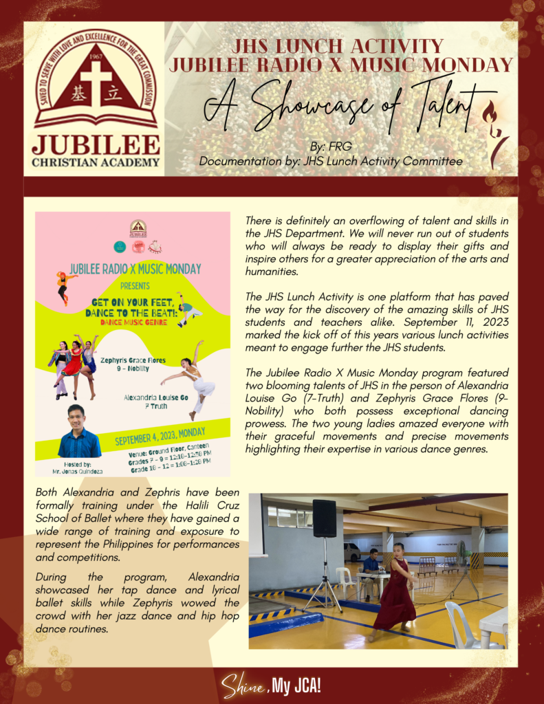 JHS Lunch Activity: A Showcase of Talent - Jubilee Christian Academy